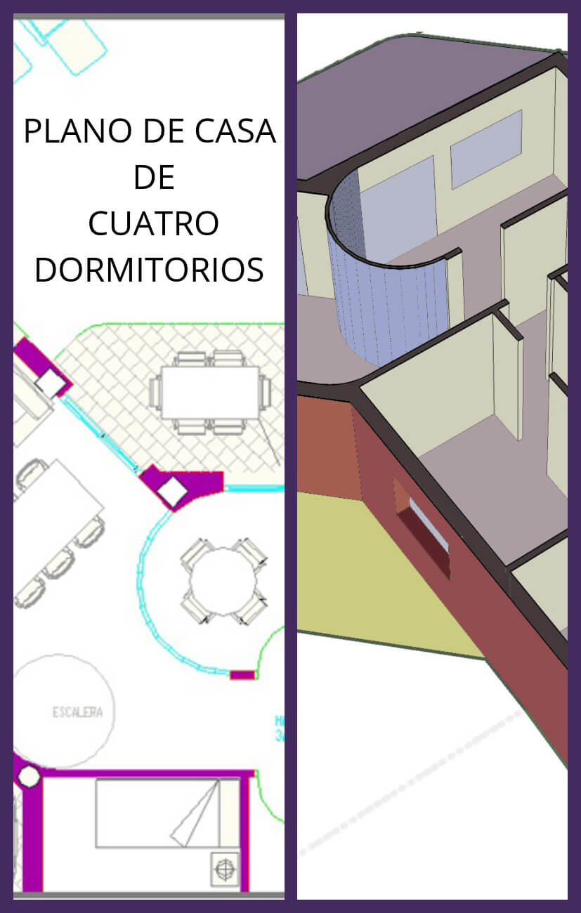 Plano de casa de cuatro dormitorios. Distribución de interiores